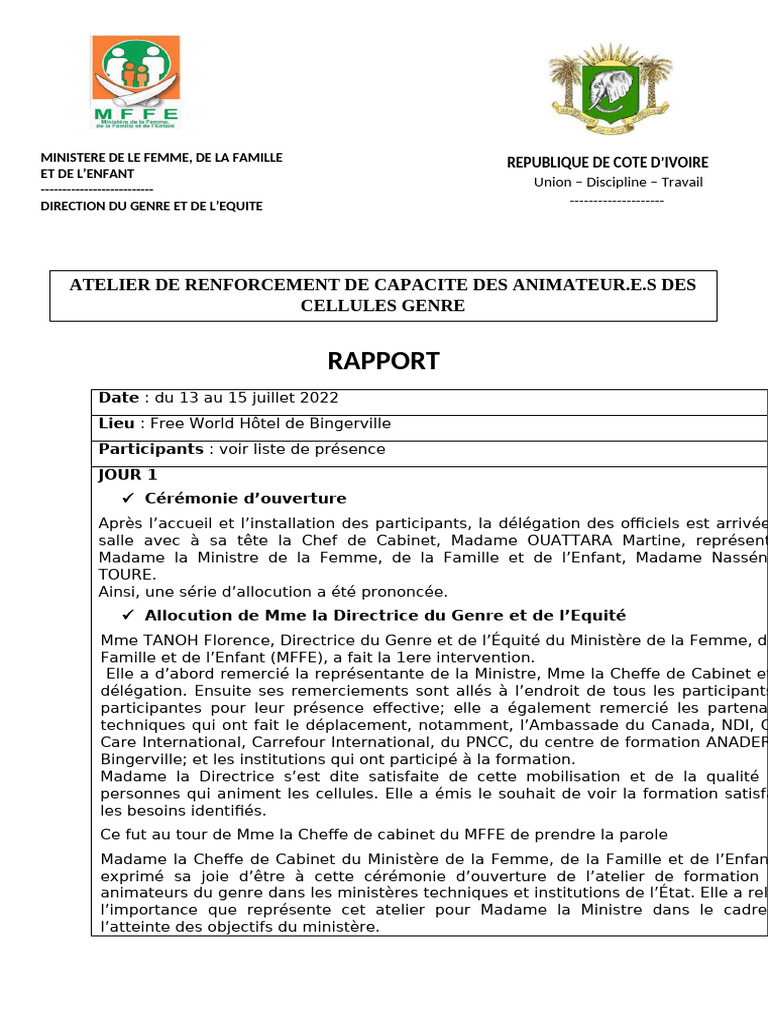 Rapport Complet Formation Des Cg Du 13-15 Juil 2022 | PDF | Sexe ...