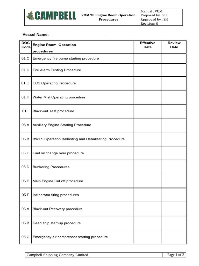 VOM 28 Engine Operating Procedure (2) | PDF