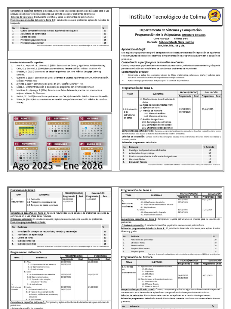 Temario Estructtura de Datos 2253 | PDF | Estructura de datos | Algoritmos