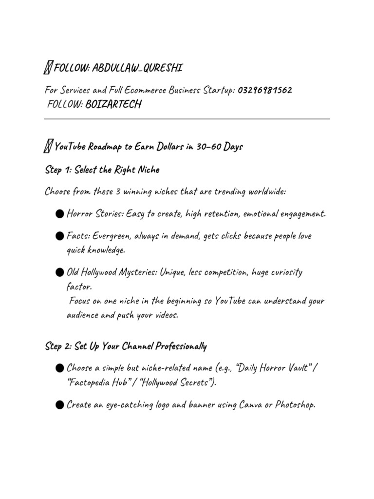 YouTube Roadmap to Earn Dollars in 30–60 Days | PDF | You Tube | World Wide Web