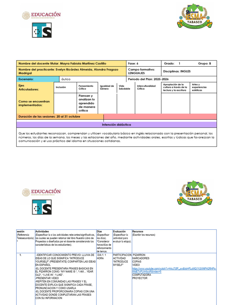 Planeación Didáctica de Inglés 1° B | PDF | Aprendizaje | Lingüística