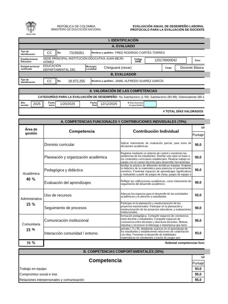 Eval Desemp Fred Cortés 2025 | PDF | Evaluación | Maestros