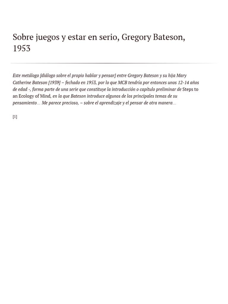 Metálogo_ Sobre Juegos y Estar en Serio, Gregory Bateson, 1953 | PDF
