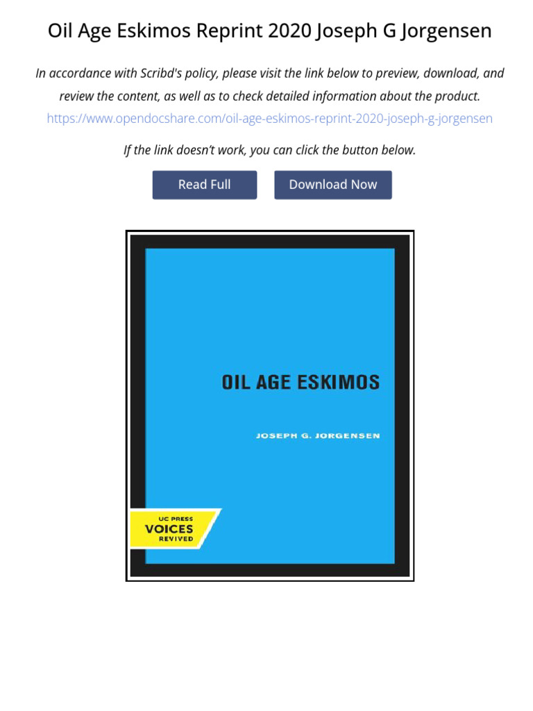Oil Age Eskimos Reprint 2020 Joseph G Jorgensen | PDF | Alaska | Eskimo