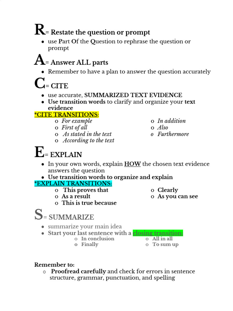 Effective RACE Writing Strategy Guide | PDF