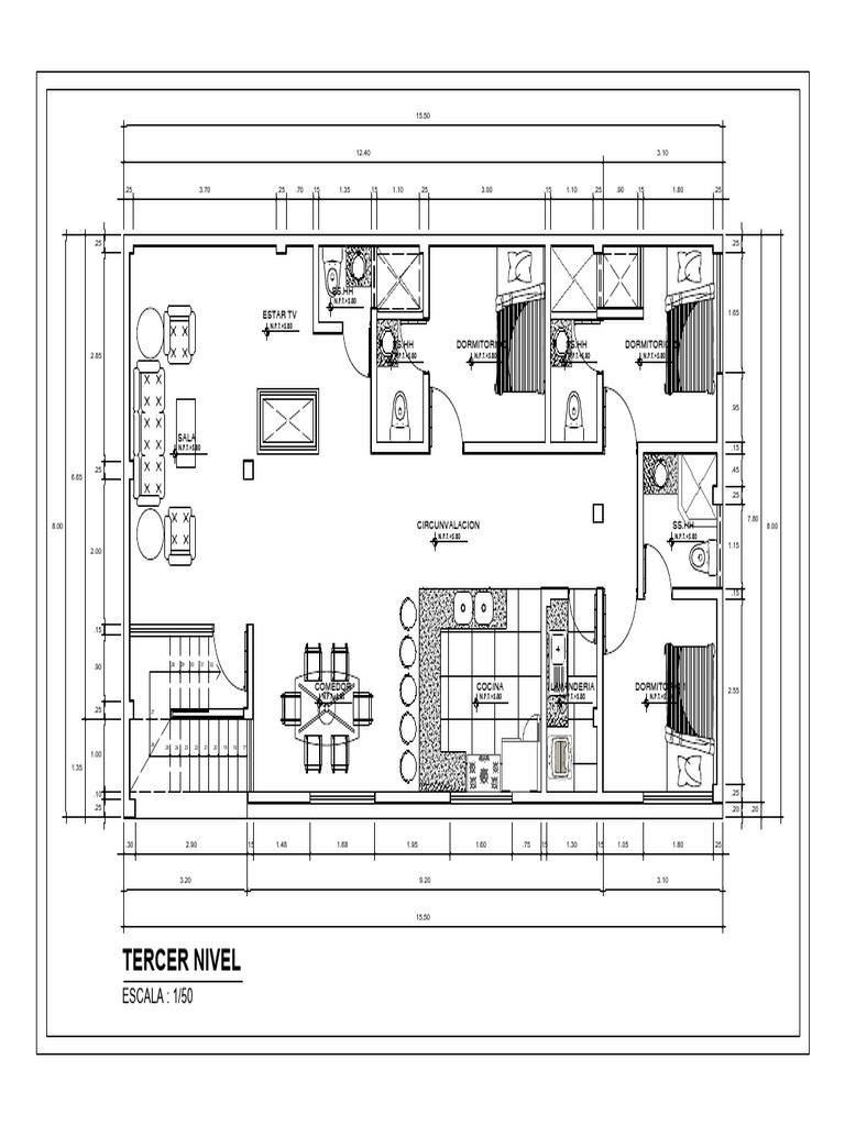 Dimensiones y Distribución de Sala y Dormitorios | PDF