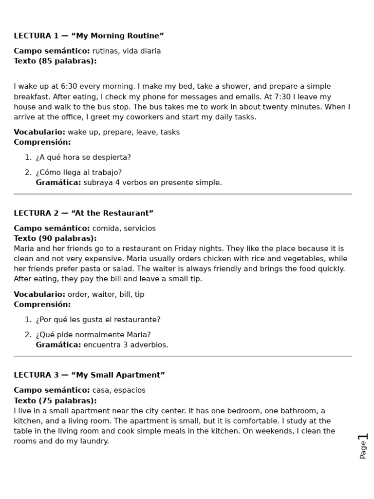 Daily Life Reading Comprehension Guide | PDF | Reading Comprehension ...