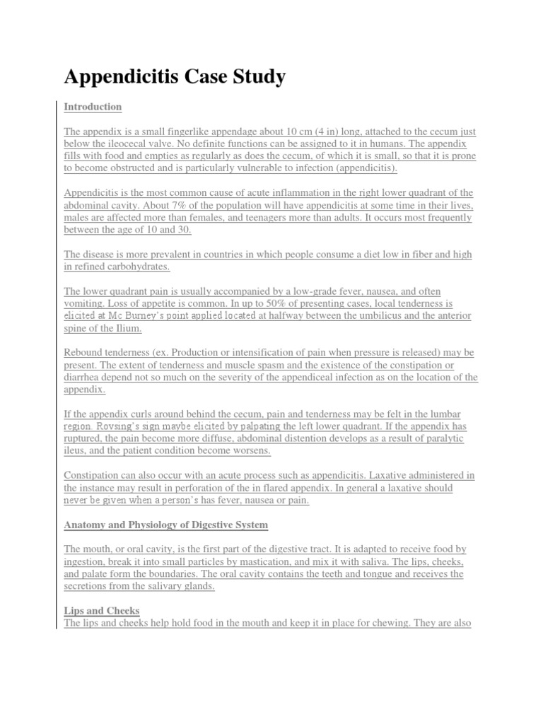 Appendicitis Case Study Overview | PDF | Stomach | Human Digestive System