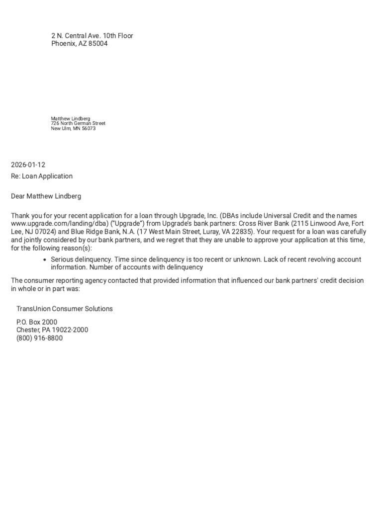 Loan Application Denial Notice | PDF | Credit | Finance & Money Management