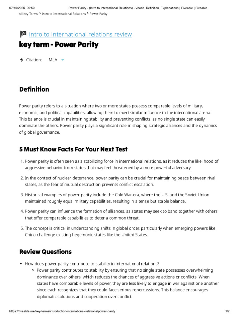 power parity | PDF | Hegemony | Deterrence Theory