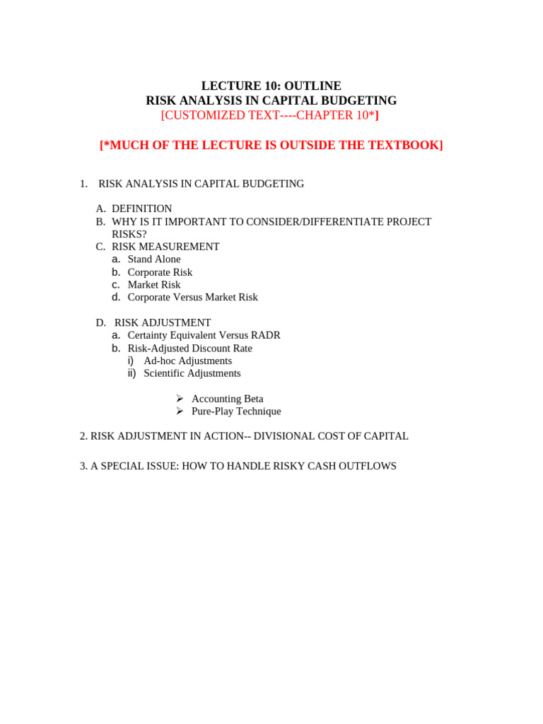 Lecture 10- Risk Analysis in Capital Budgeting 2015-0719 | PDF