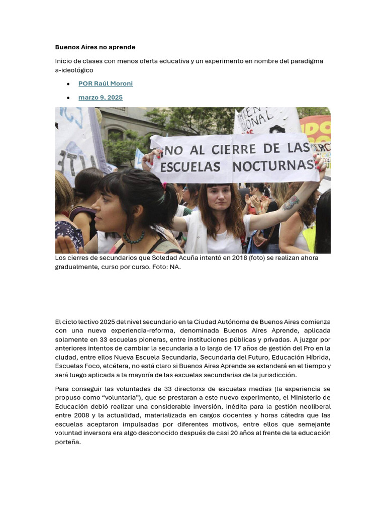 Moroni_Buenos Aires No Aprende | PDF | Buenos Aires | Escuelas