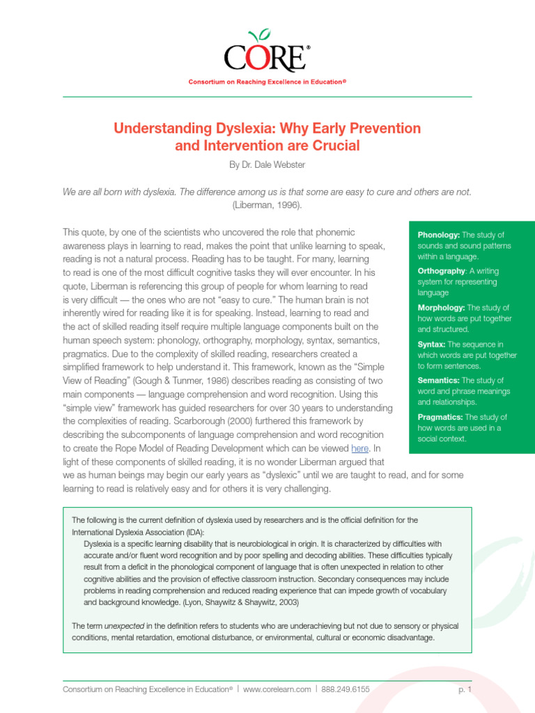 Early Dyslexia Intervention Strategies | PDF | Dyslexia | Phonics