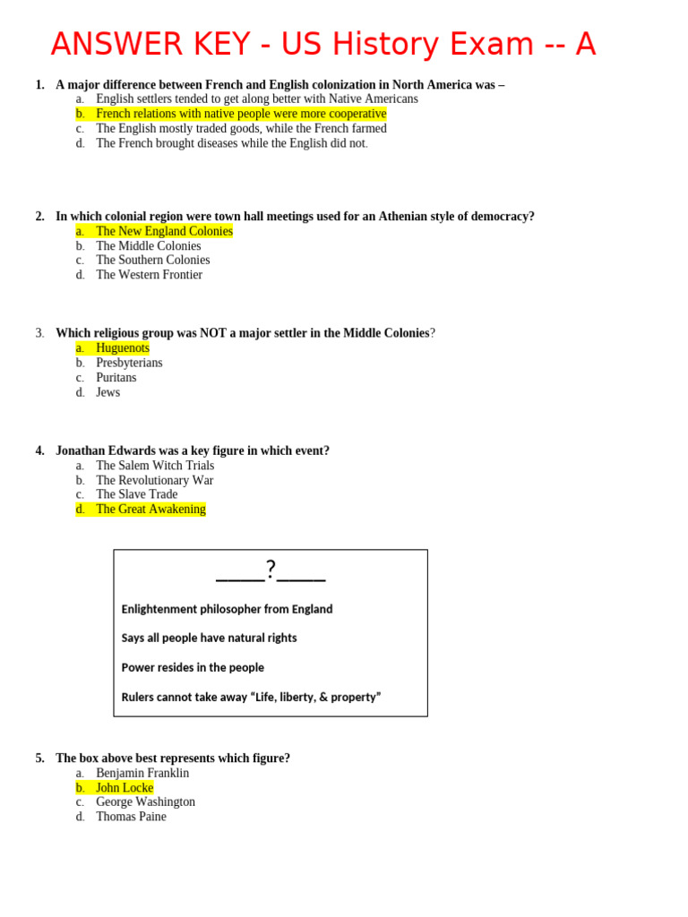 US History Exam Answer Key | PDF | United States Bill Of Rights ...