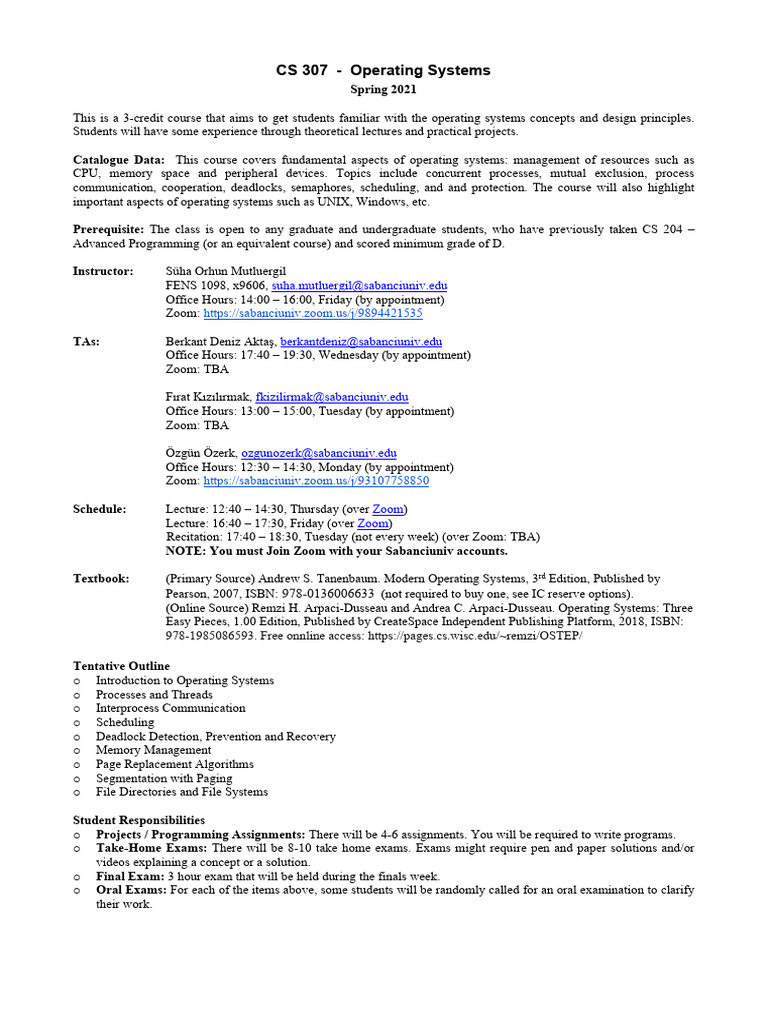 syllabus | PDF | Academic Integrity | Operating System Technology