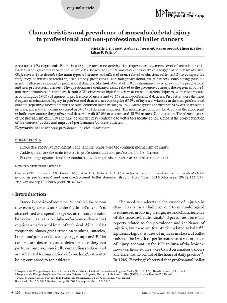 Ballet Dancer Injury Prevalence Study | PDF | Human Musculoskeletal ...