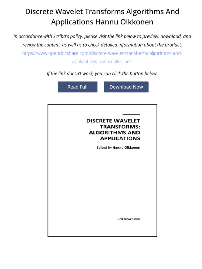Discrete Wavelet Transforms Algorithms And Applications Hannu Olkkonen ...