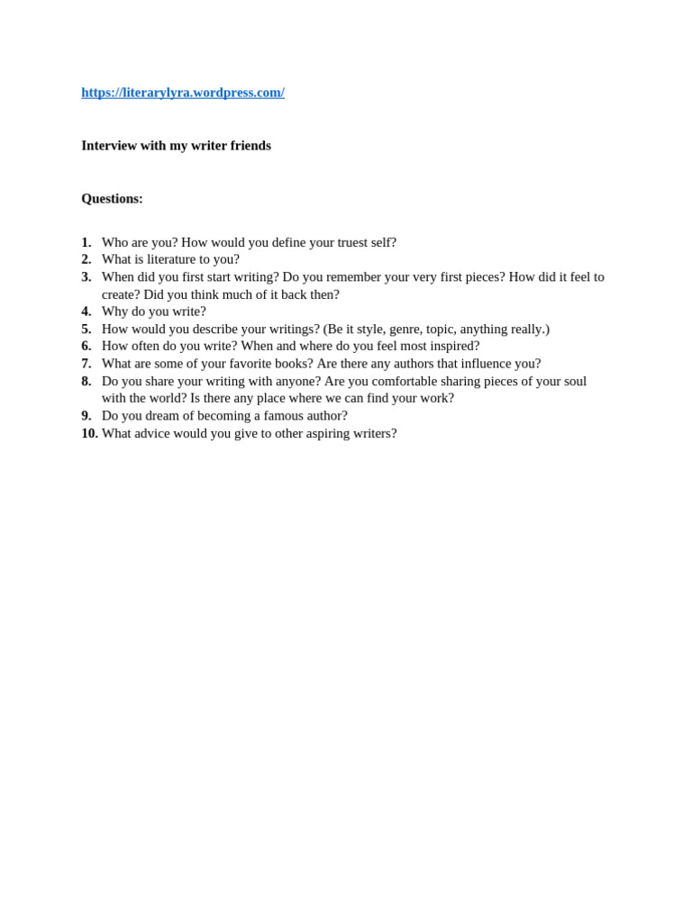 Interview With My Writer Friends - Questions | PDF