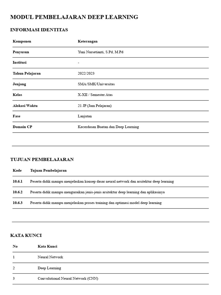 Modul Pembelajaran Deep Learning SMA | PDF