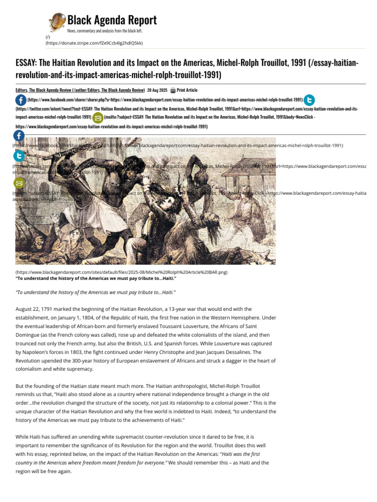 Essay - The Haitian Revolution and Its Impact on the Americas by Michel ...