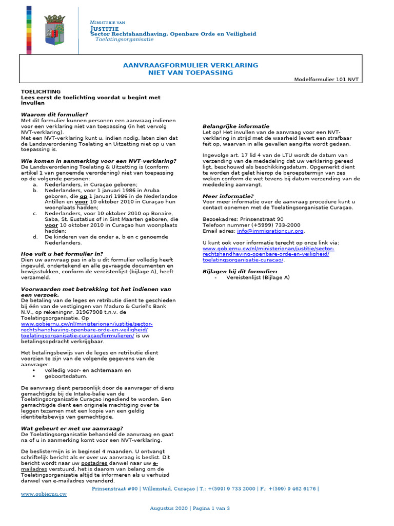 To Modelformulier 101 NVT Art 1 | PDF