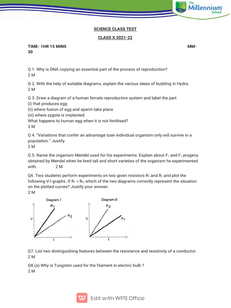 Class X Science Test Questions 2021-22 | PDF