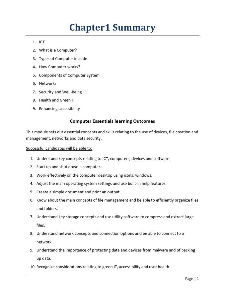Computer Essential - Chapter1 Summary | PDF | Computer Data Storage ...