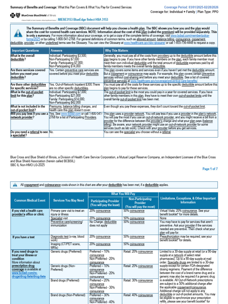 Sbc - Base Plan (Miese3153) | PDF | Blue Cross Blue Shield Association ...