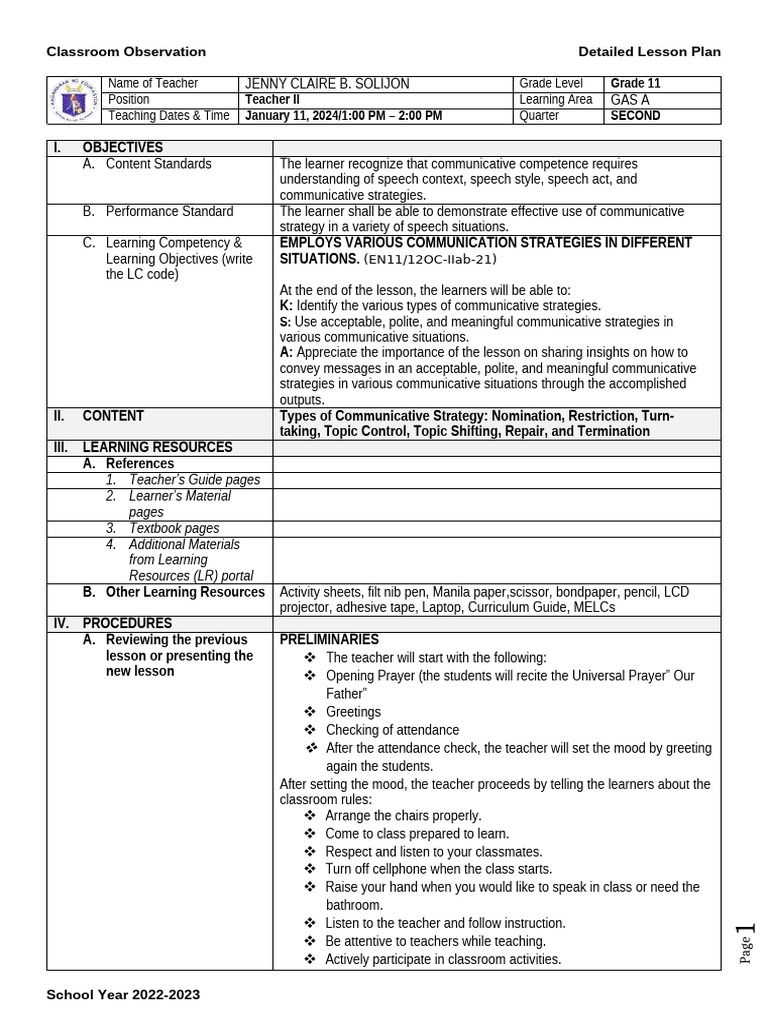 2ND Quarter Solijon Final-Copy_CO-Lesson-Plan_11-FP - Copy | PDF | Lesson Plan | Teachers