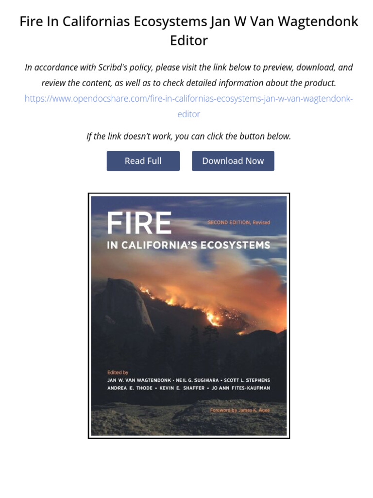 Fire In Californias Ecosystems Jan W Van Wagtendonk Editor | PDF