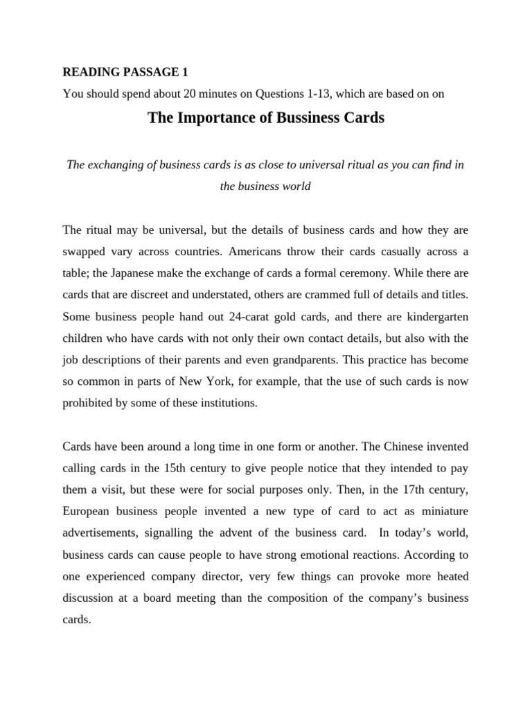 Reading- The Importance of Business Card | PDF