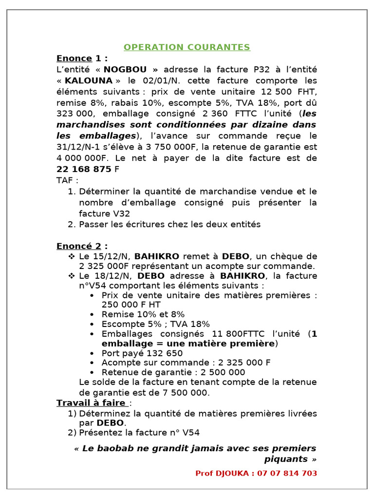 Opérations comptables et factures détaillées | PDF