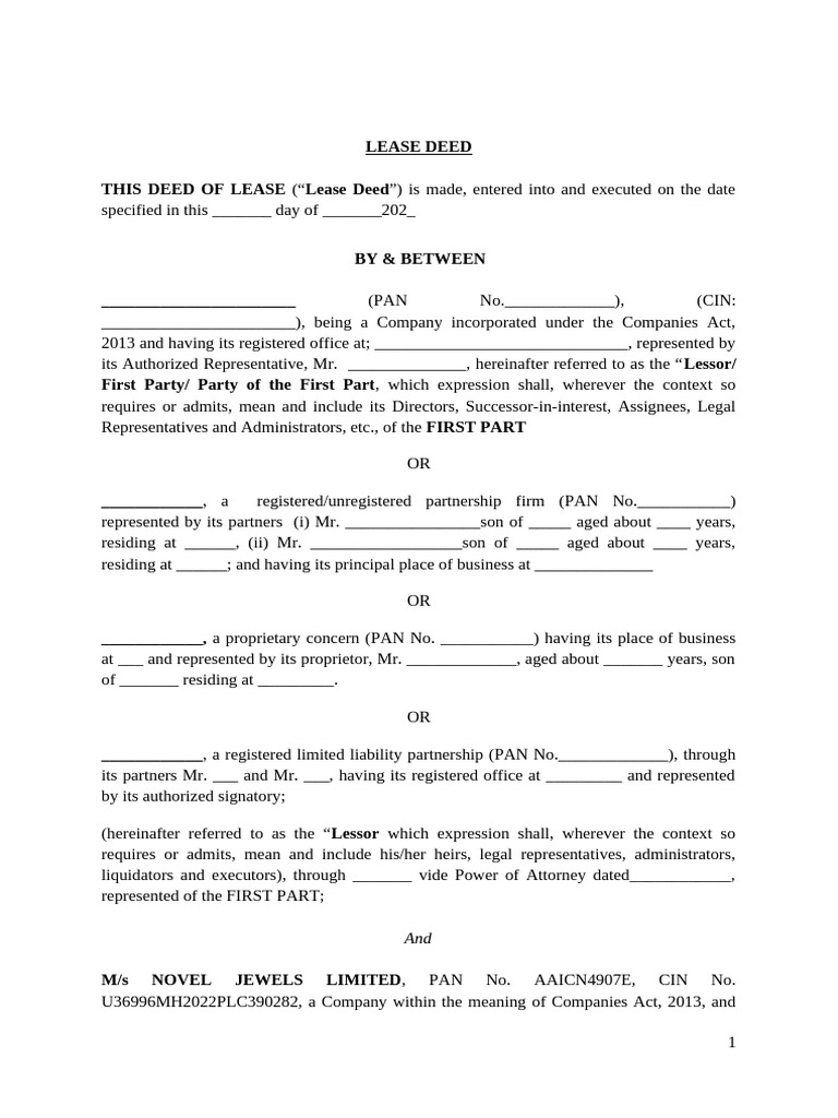 FINAL Standard Lease Deed Draft NJLLEGAL13032024 | PDF | Lease | Renting