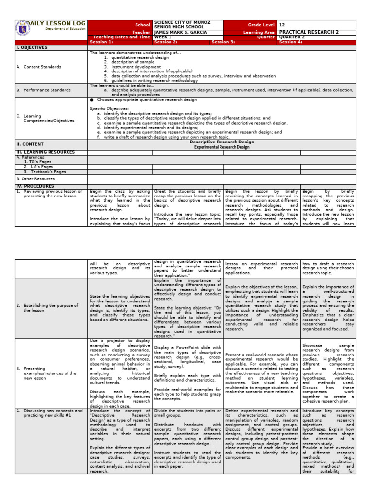 Practical Research 2 Lesson Plan | PDF | Methodology | Quantitative ...