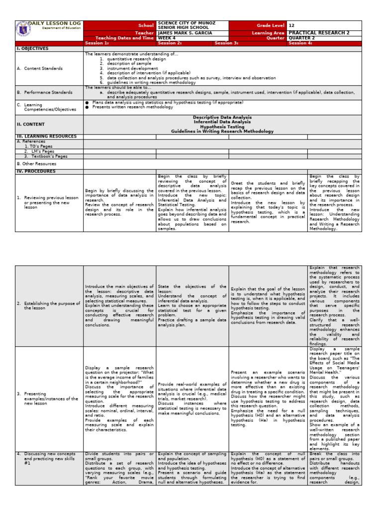 Practical Research 2 Lesson Plan | PDF | Statistics | P Value