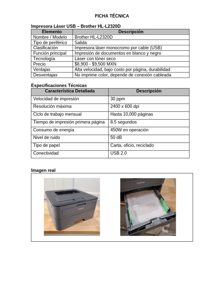 Ficha Técnica Ejemplo | PDF | Impresora (Computación) | Periférico