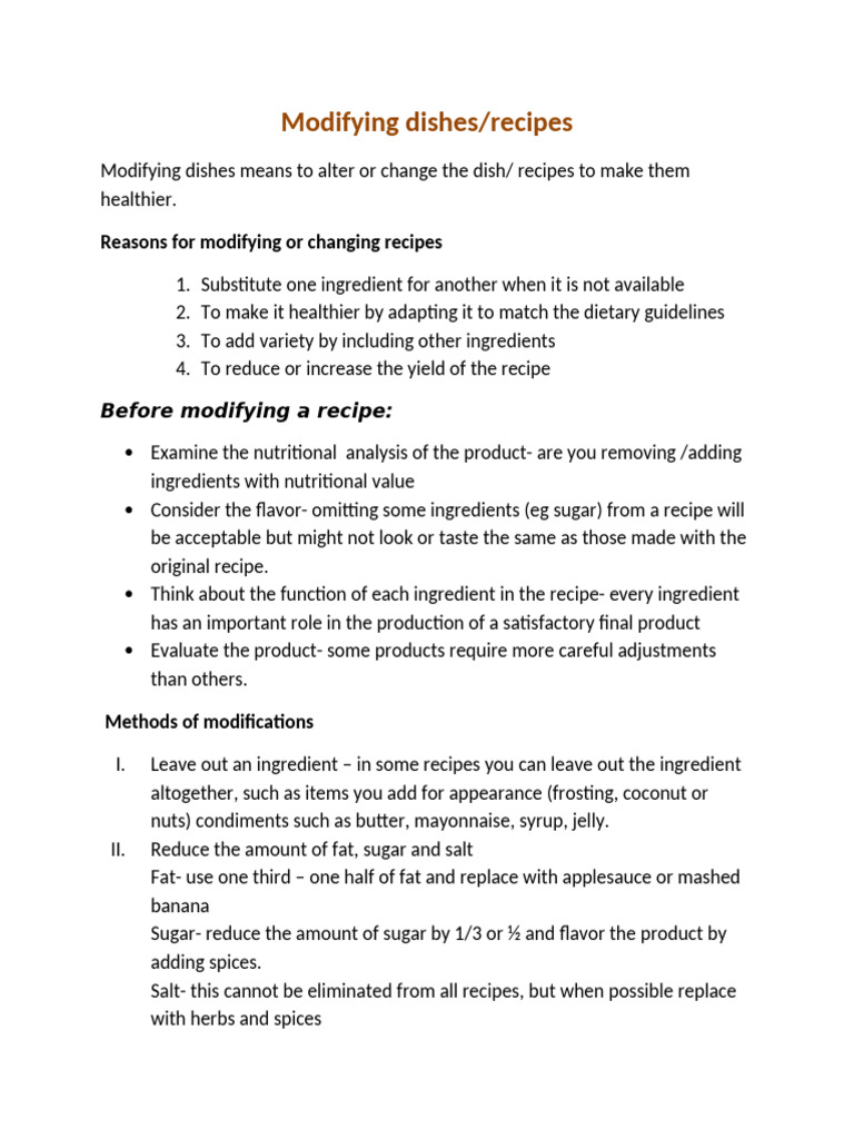 Modifying Dishes | PDF | Grilling | Milk