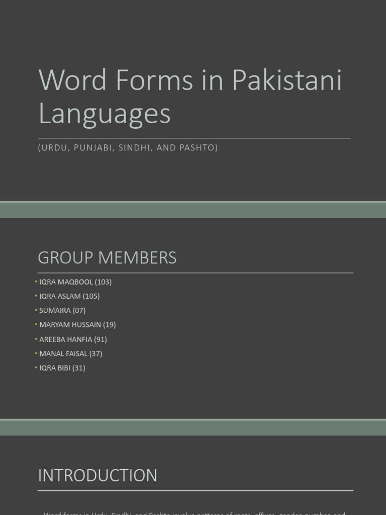 Word Forms in Pakistani Languages g#04 . PDF (1) | PDF | Grammatical ...