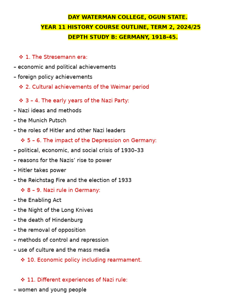 Year 11 History Depth Study Course Outline 2025 | PDF