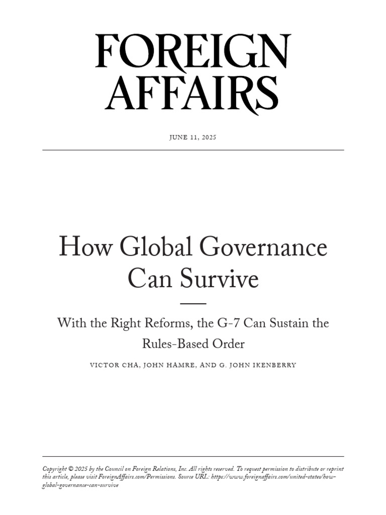 How Global Governance Can Survive, Victor Cha, John Hamre, And G. John ...