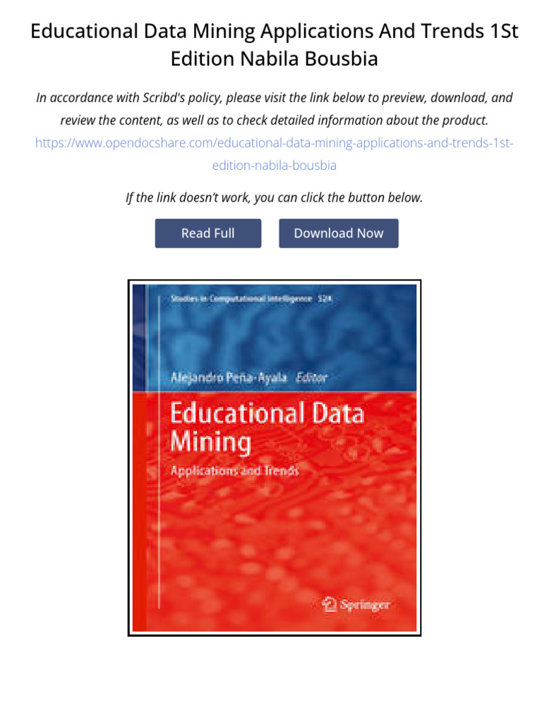 Educational Data Mining Applications and Trends 1st Edition Nabila Bousbia | PDF | Learning ...
