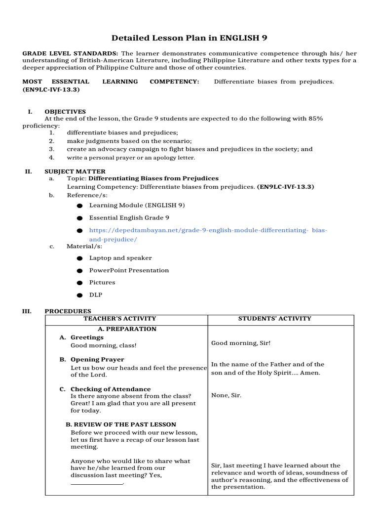 Q1 Dlp Differentiating Biases From Prejudices | PDF | Bias | Prejudices