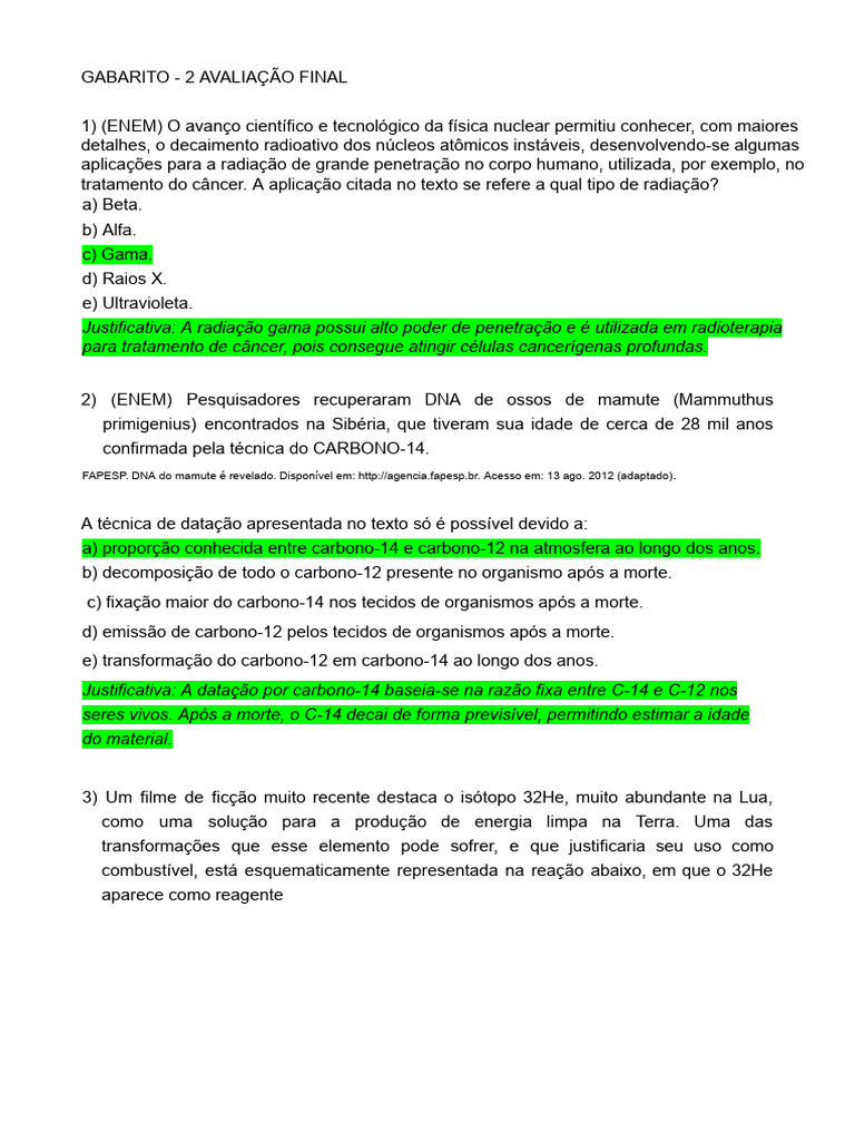 Avaliação biologia II TRI - 9° ano .docx (1) | PDF | Potência nuclear ...