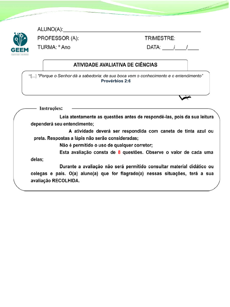 Avaliação biologia II TRI - 2° ano .docx (1) | PDF | Moluscos | Parasitismo
