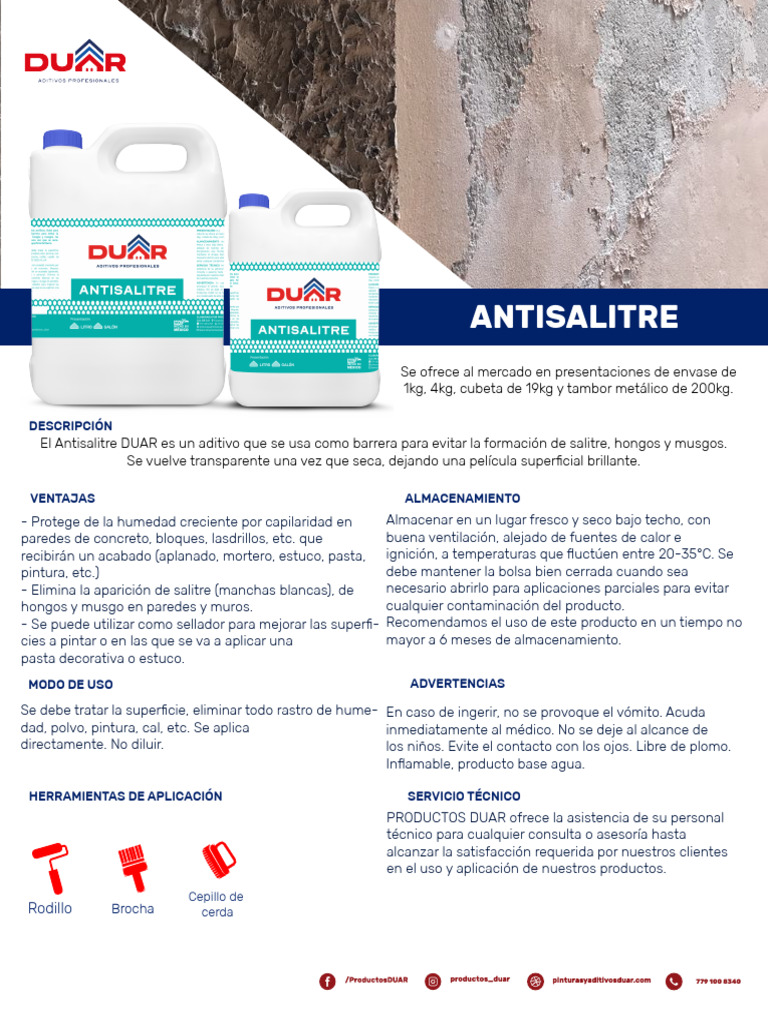 Antisalitre DUAR: Uso y Almacenamiento | PDF | Pintar | Materiales