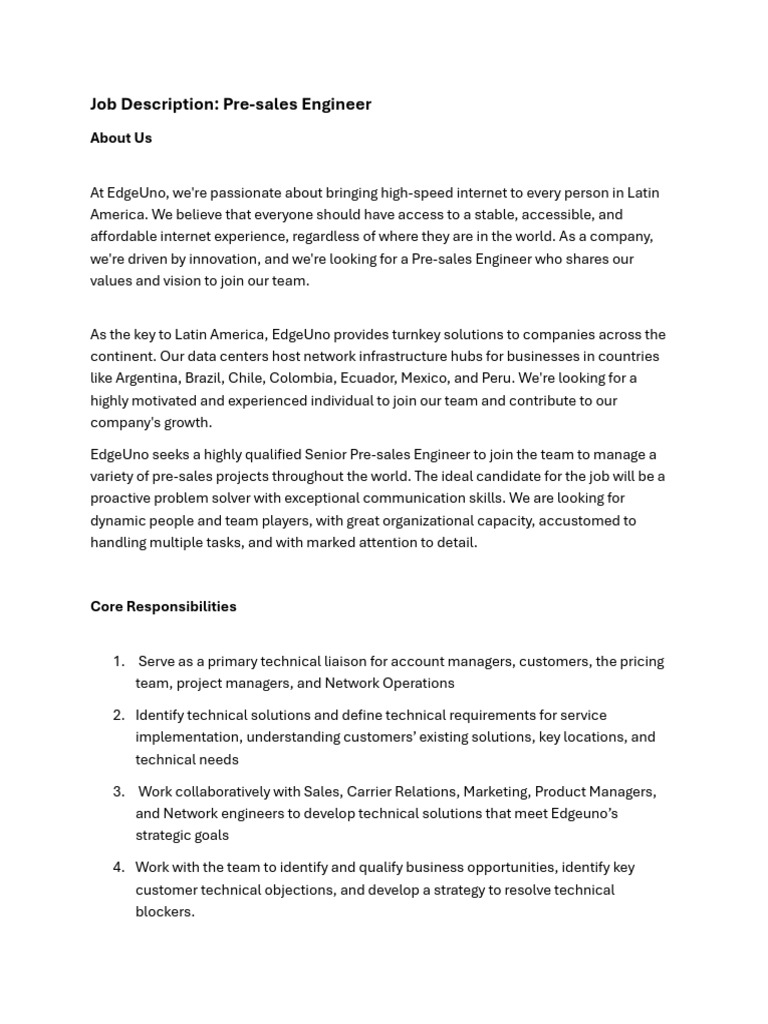 Job Description - Pre Sales | PDF | Business