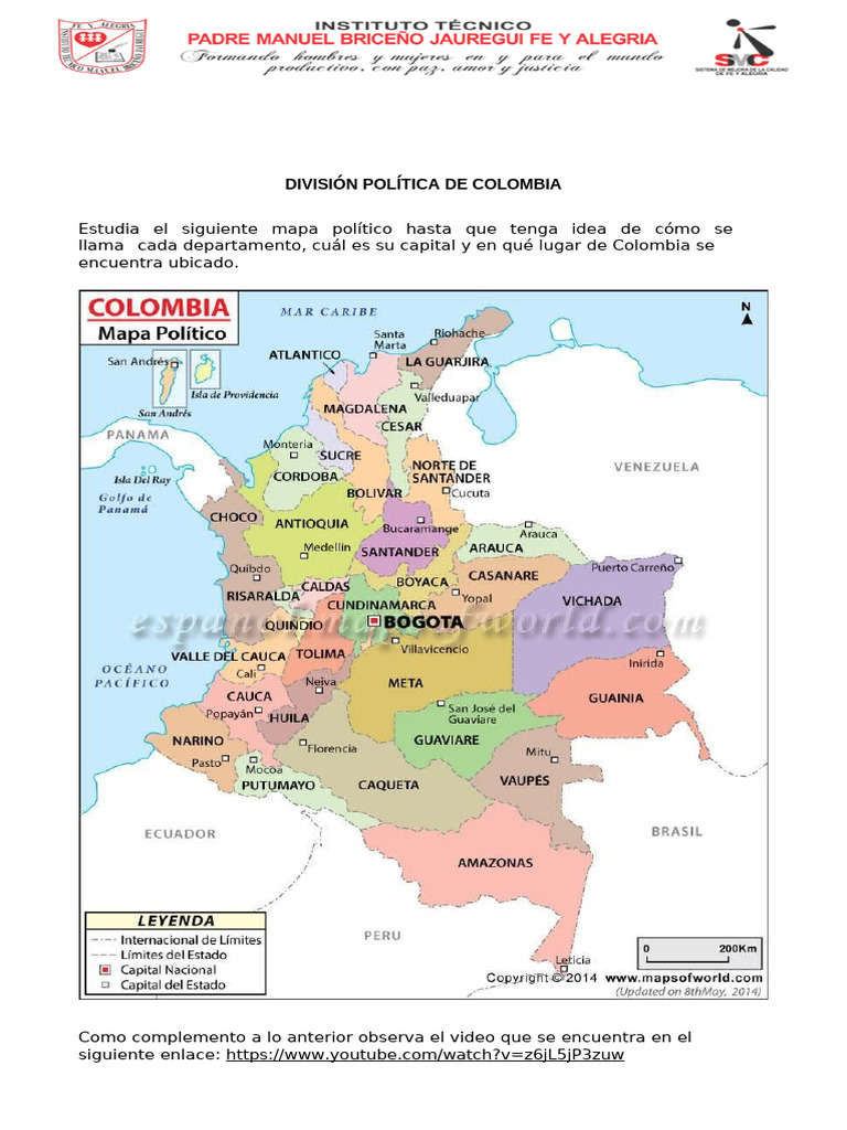 Mapa Político de Colombia: Departamentos y Capitales | PDF