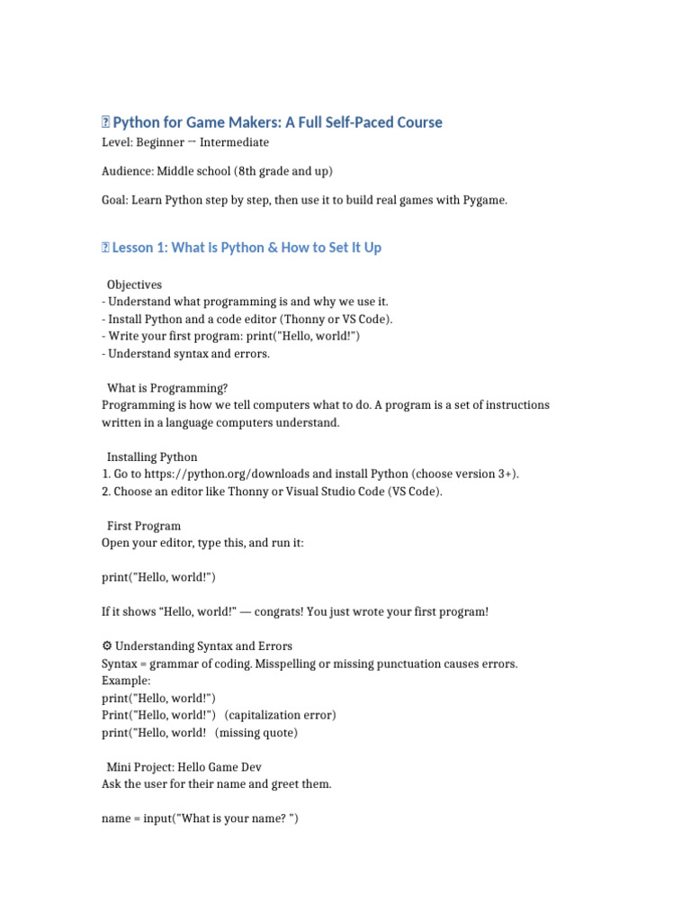 Python_for_Game_Makers_Lessons_1_2 | PDF | Boolean Data Type | Python (Programming Language)