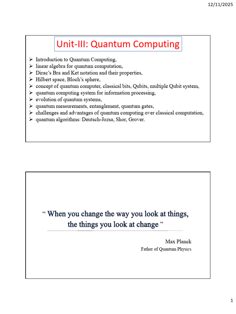 Unit-3 Quantum Comuting | PDF | Quantum Computing | Hilbert Space