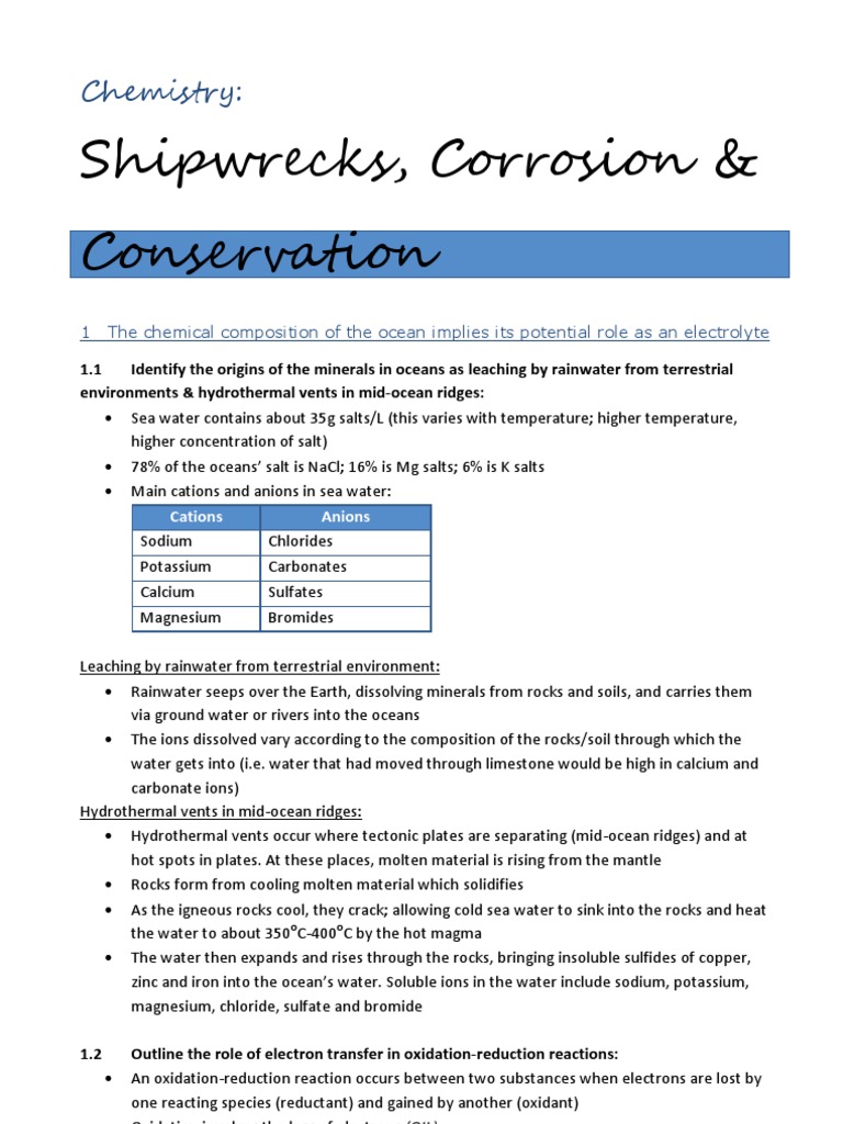 Chemistry of Shipwrecks and Corrosion | PDF | Rust | Corrosion